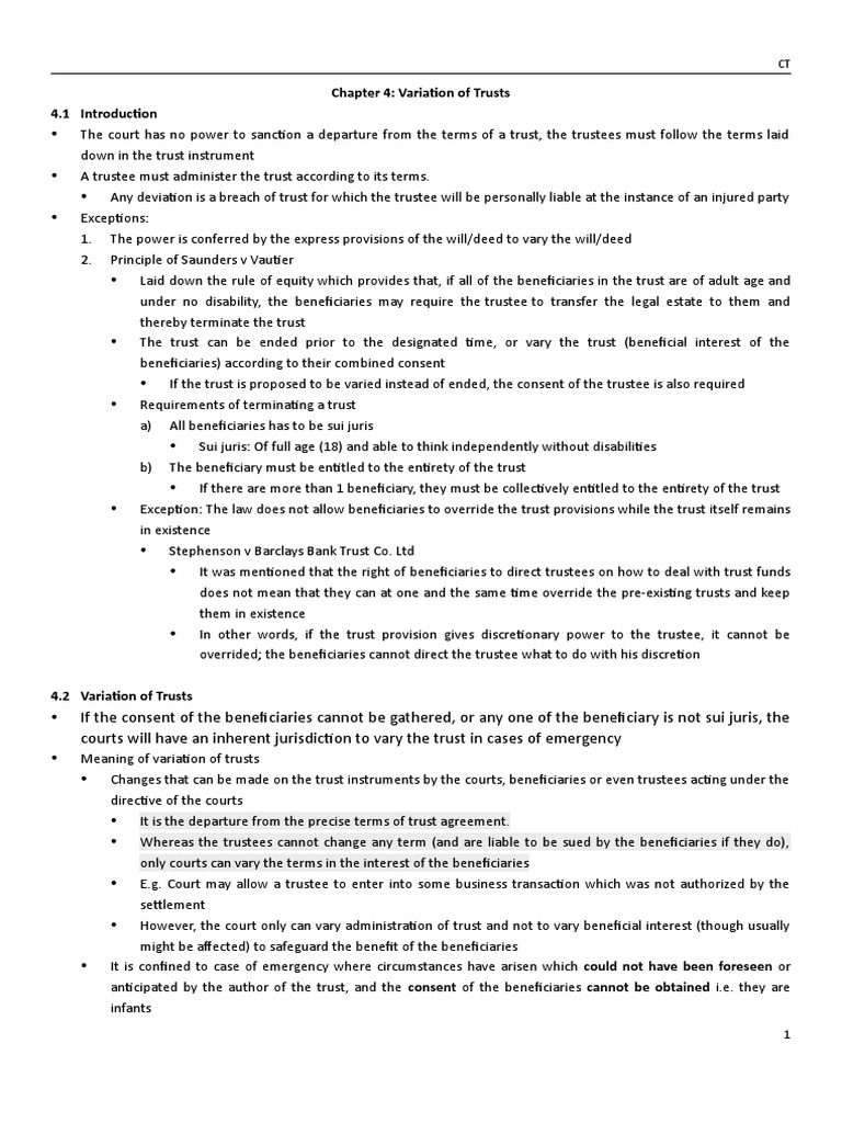 Chapter 4 Variation of Trusts | PDF | Trust Law | Trustee