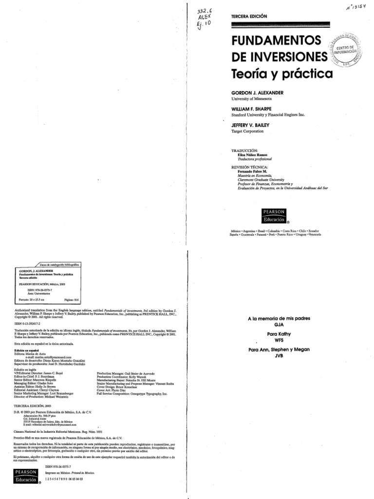 Libro Fundamentos de Inversiones - Alexander, Sharpe, Bailey | PDF