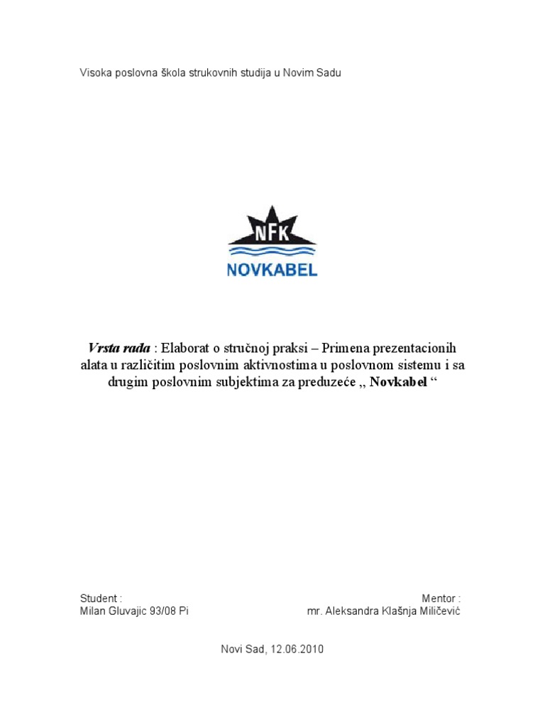 Strucna Praksa - Novkabel | PDF