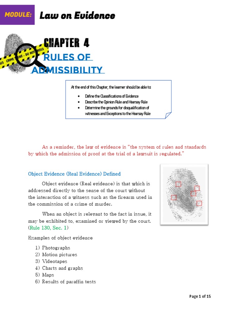 CHAPTER 4 - Rules of Admissibility | PDF | Parol Evidence Rule | Hearsay