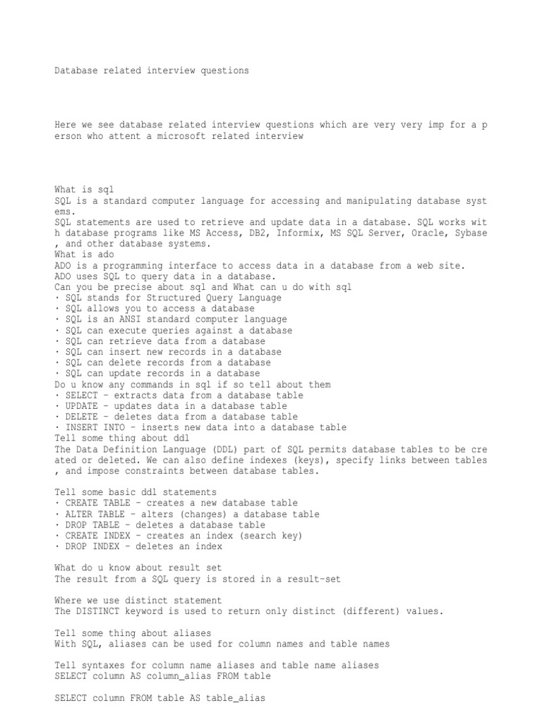 SQL Interview Questions | PDF | Database Index | Databases