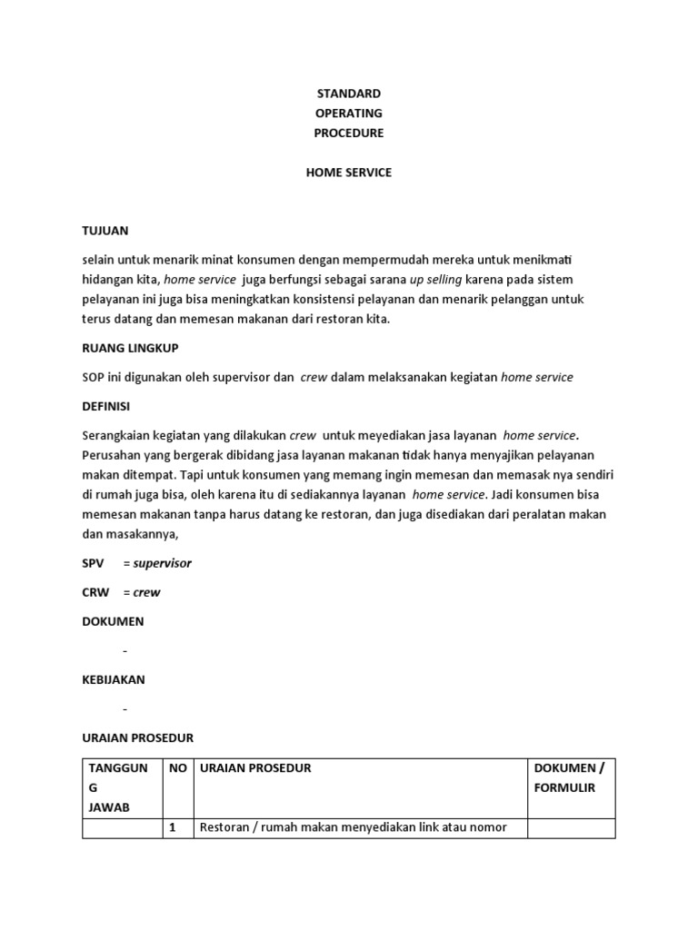 Sop Home Service | PDF