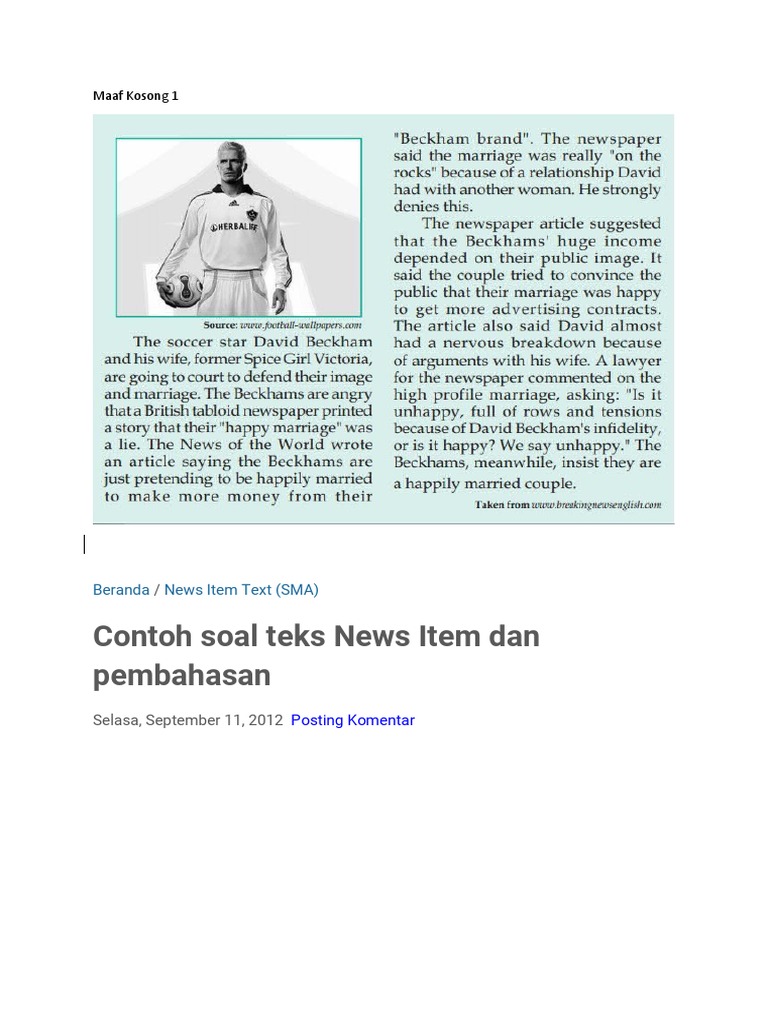 Contoh Soal Teks News Item Dan Pembahasan: Maaf Kosong 1 | PDF ...