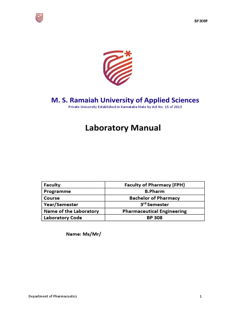 Laboratory Manual: M. S. Ramaiah University of Applied Sciences | PDF ...