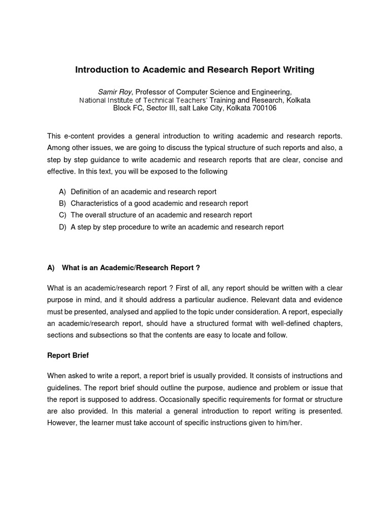 E-Content #01 (SR) Introduction To Academic and Research Report Writing ...