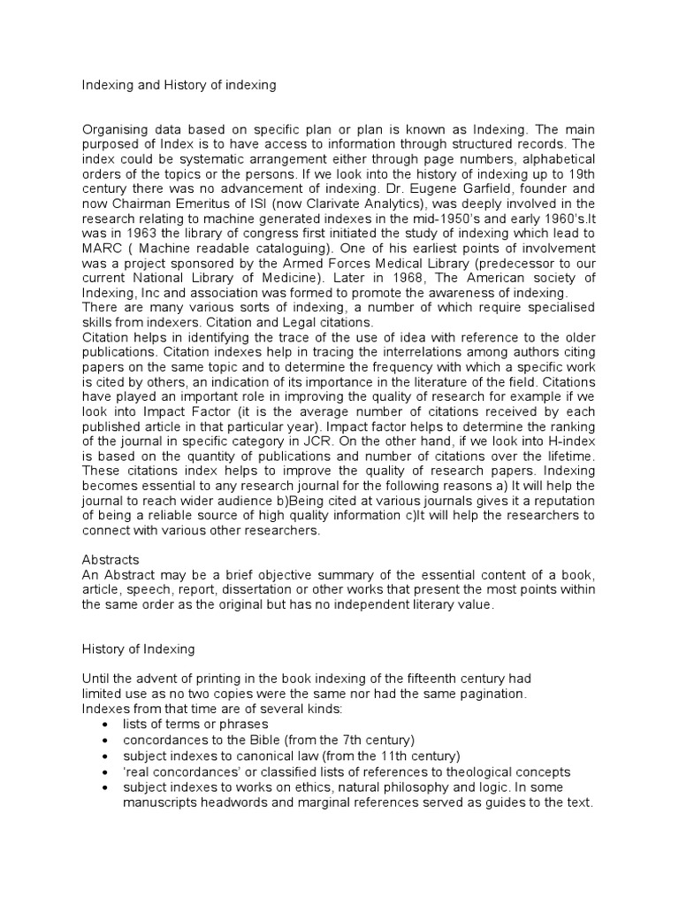 Indexing and History of Indexing | Download Free PDF | Citation ...