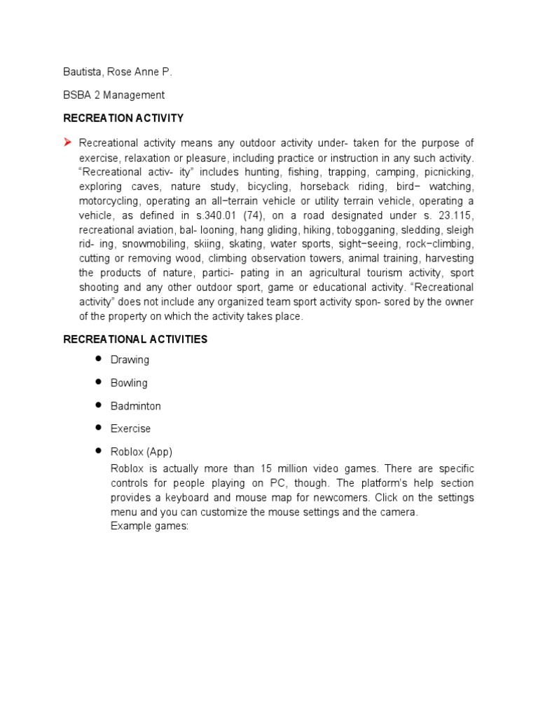 Activity 1. Recreational Activities. | PDF | Recreation | Sled