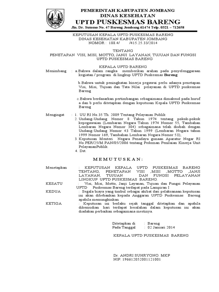 Contoh SK Kepala Puskesmas | PDF
