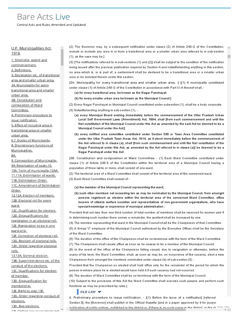 U.P. Municipalities Act, 1916 | PDF | Social Institutions | Social Science