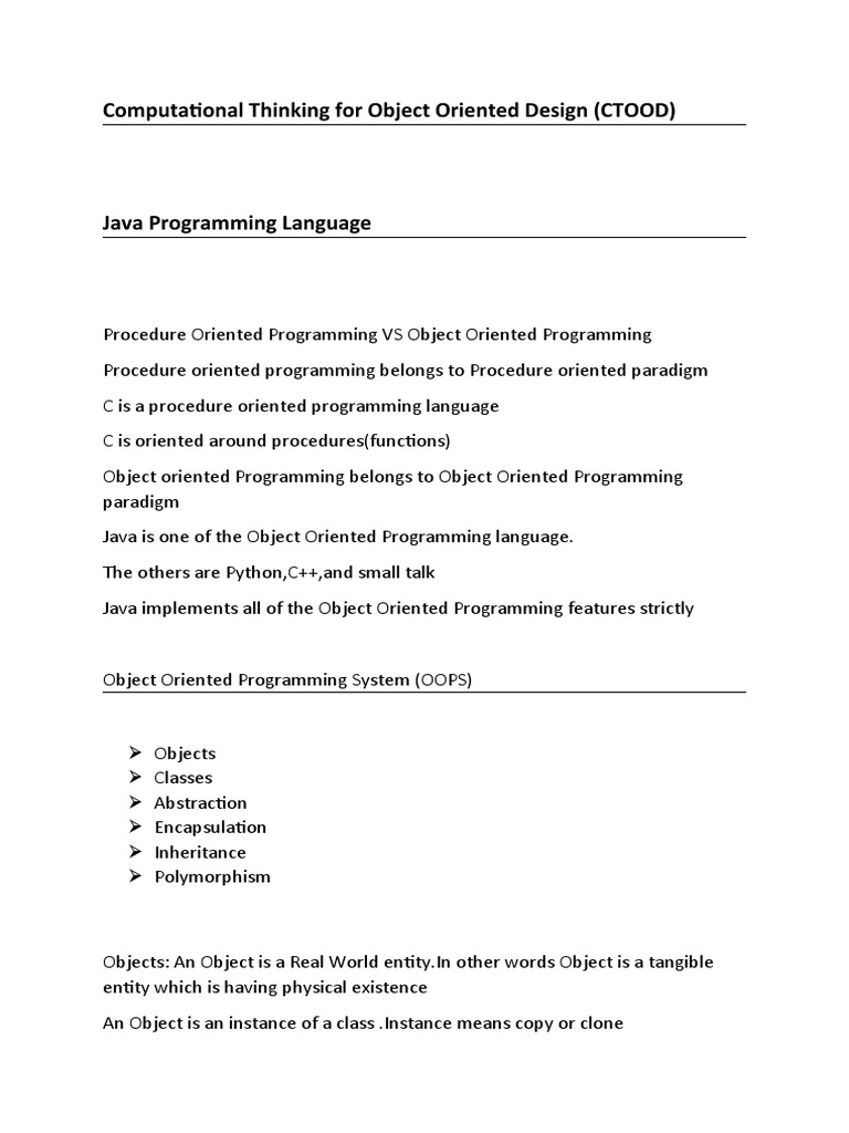 Computational Thinking For Object Oriented Design (CTOOD) | PDF | Java (Programming Language ...