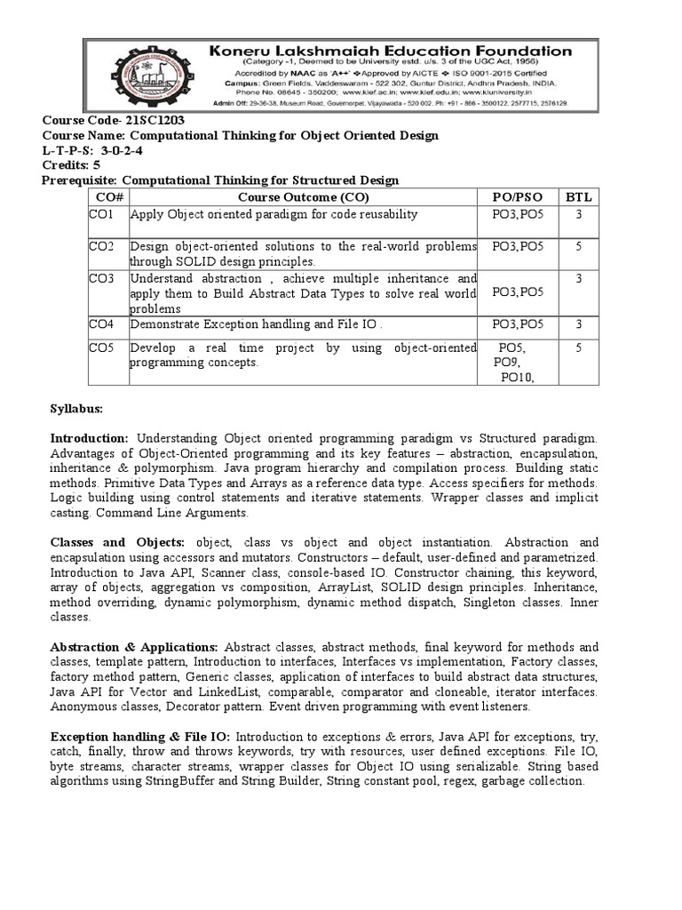 21SC1203 Computational Thinking For Object Oriented Design Modified | PDF | Method (Computer ...