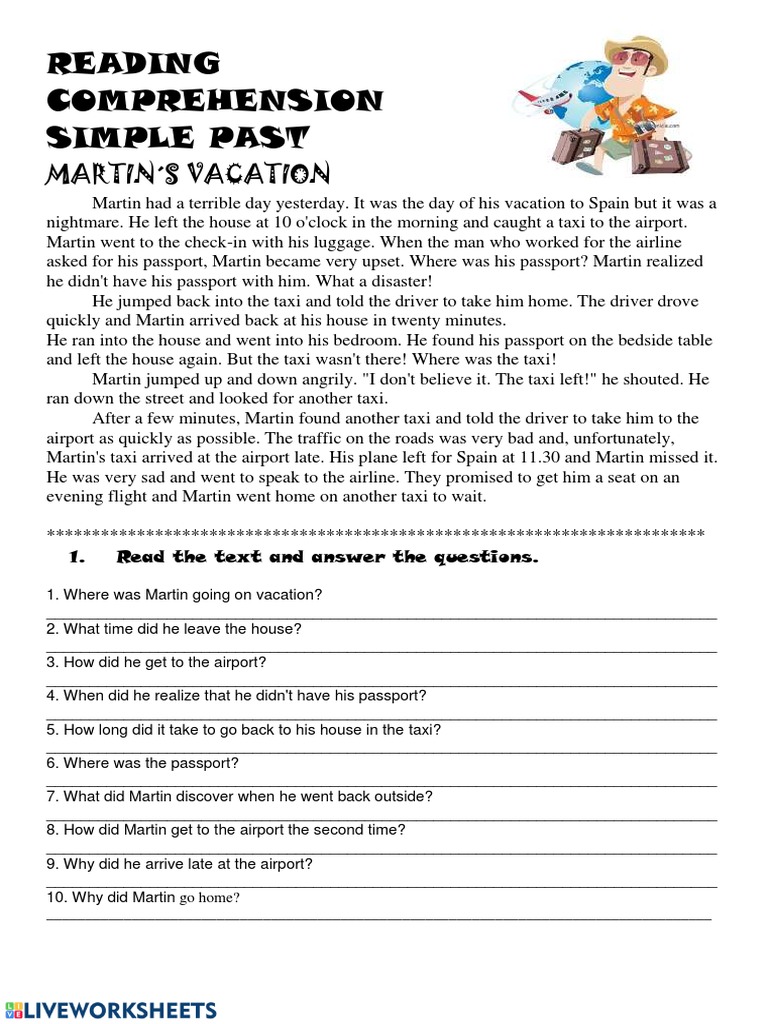 Reading Comprehension Simple Past: Martin S Vacation | PDF