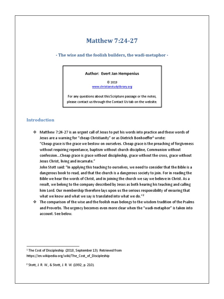 Matthew 7-24-27 Exegetical Study PDF | PDF | Jesus | Christianity