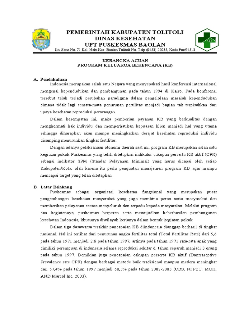 Kerangka Acuan Program Keluarga Berencana Kb Pdf 