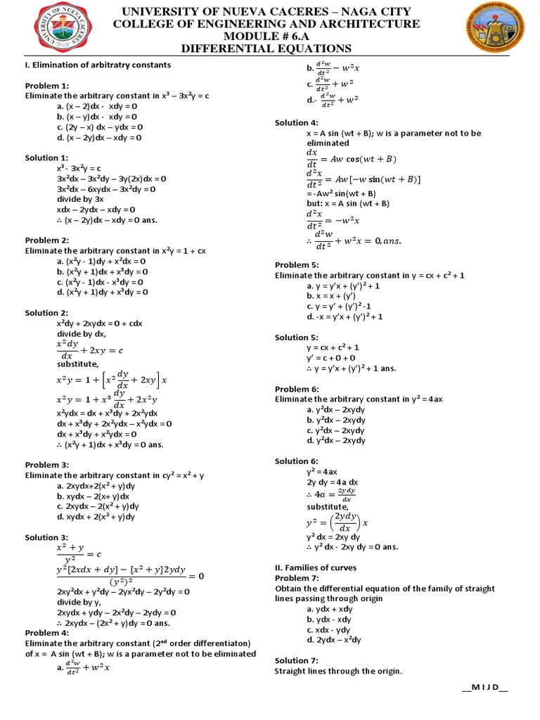 DIFFERENTIAL EQUATIONS FOR ENGINEERING AND ARCHITECTURE | PDF ...