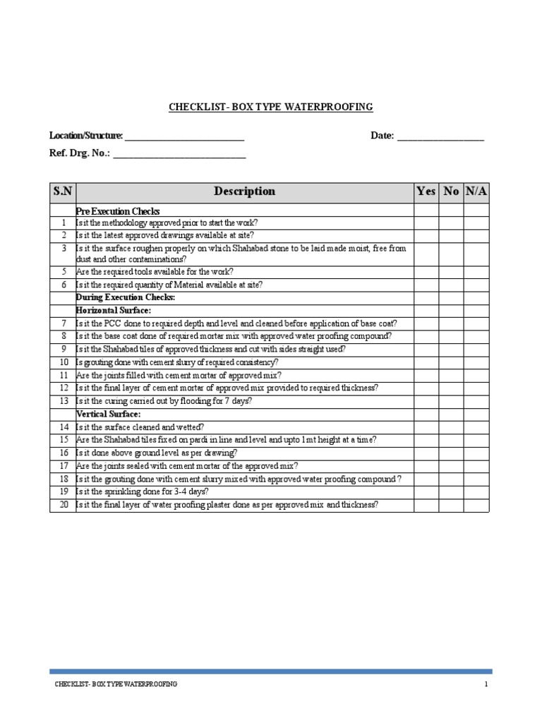 23.Checklist-Box Type Waterproofing | PDF