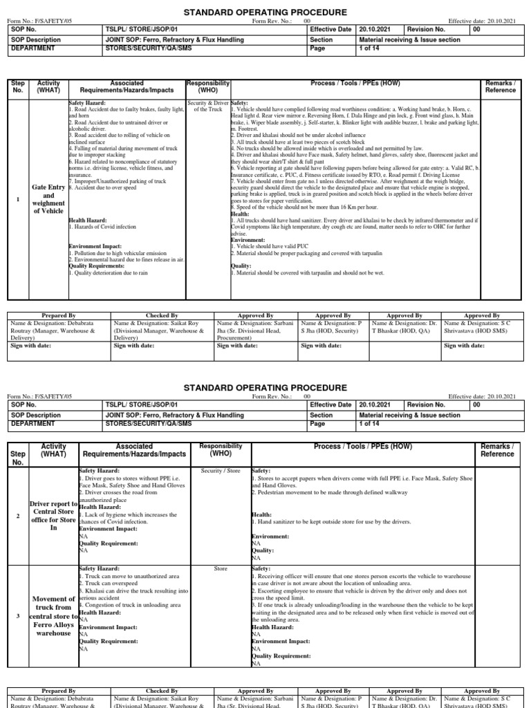 Ferroflux Handling SOP Guidelines | PDF | Personal Protective Equipment ...