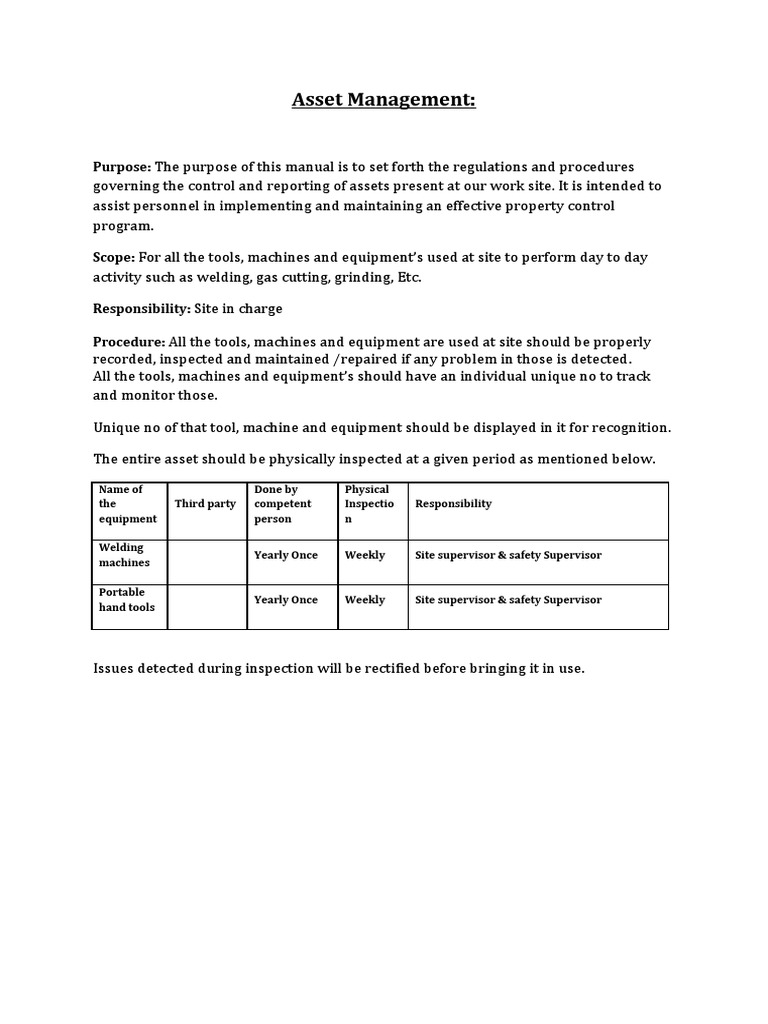 Asset Management:: Purpose | PDF