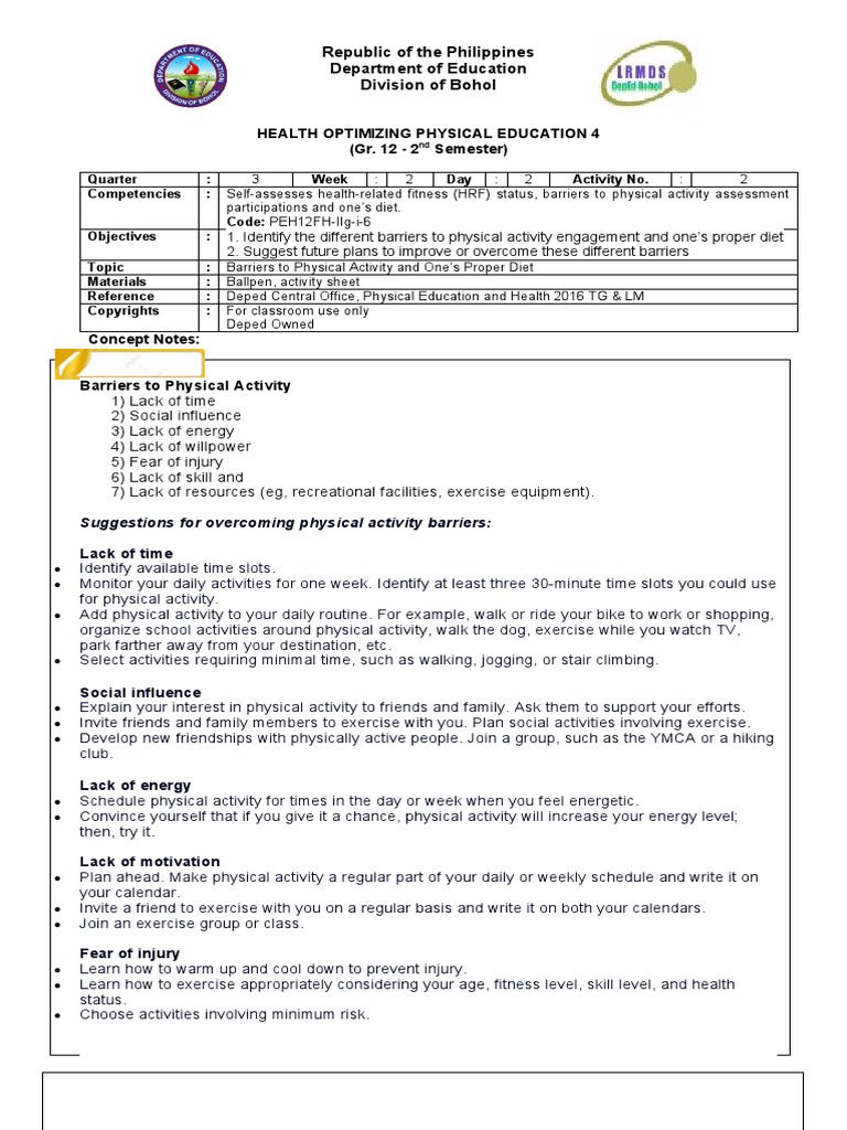 Health Optimizing Physical Education 4 (Gr. 12 - 2 Semester) | PDF ...