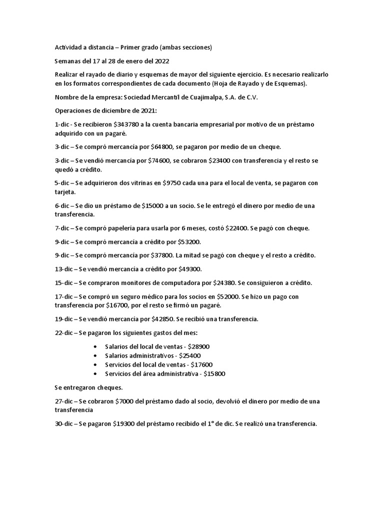 Rayado de Diario - Ejercicio | PDF