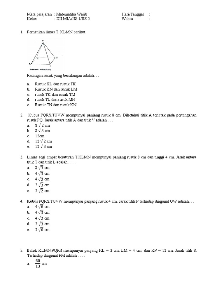 Soal Ulangan MTK Wajib Kelas XII | PDF