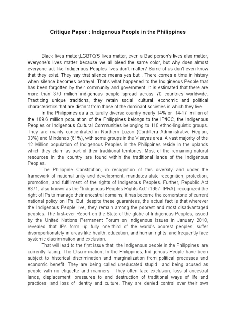 Critique Paper: Indigenous People in The Philippines | PDF | Indigenous ...