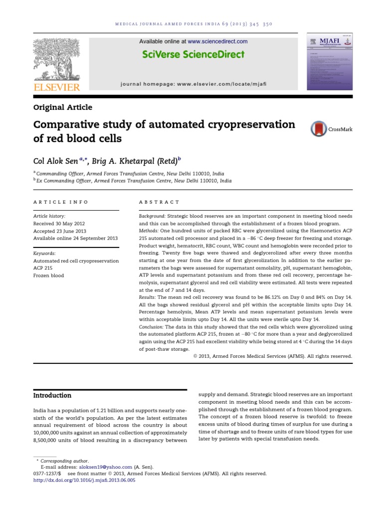 Red Cell Cryopreservation | PDF | Blood Donation | Red Blood Cell