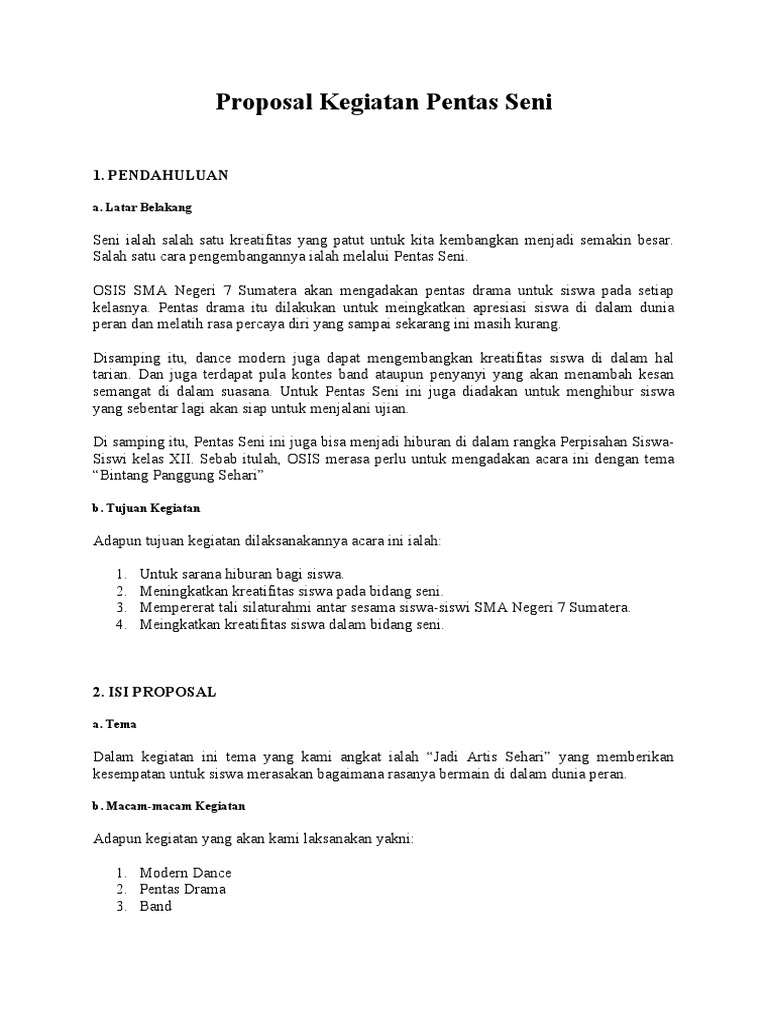 Contoh Proposal Kegiatan Pentas Seni | PDF