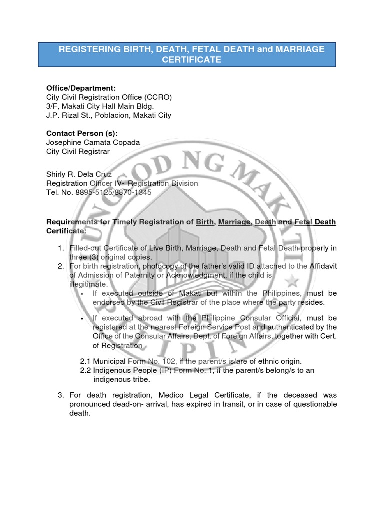 Civil Registration Process in Makati | PDF | Birth Certificate | Notary ...