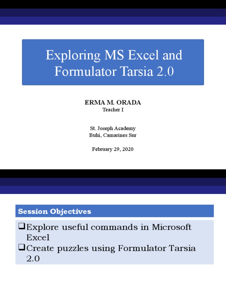 Exploring MS Excel and Formulator Tarsia 2.0 | PDF