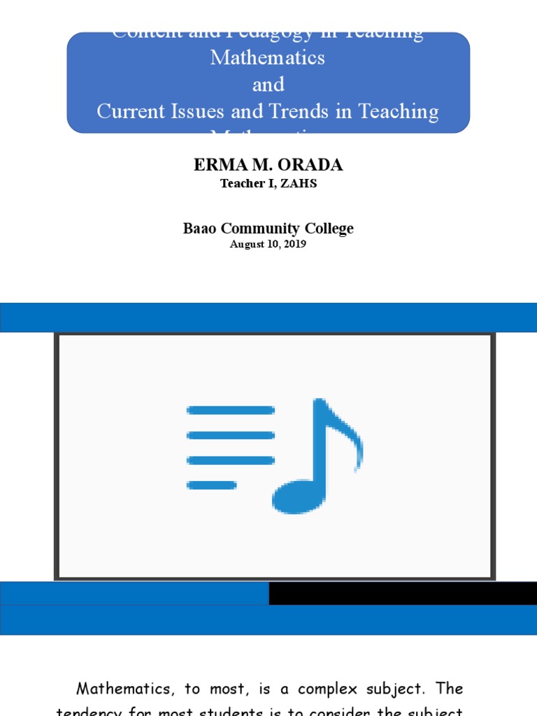 Content and Pedagogy in Teaching Mathematics and Current Issues and ...