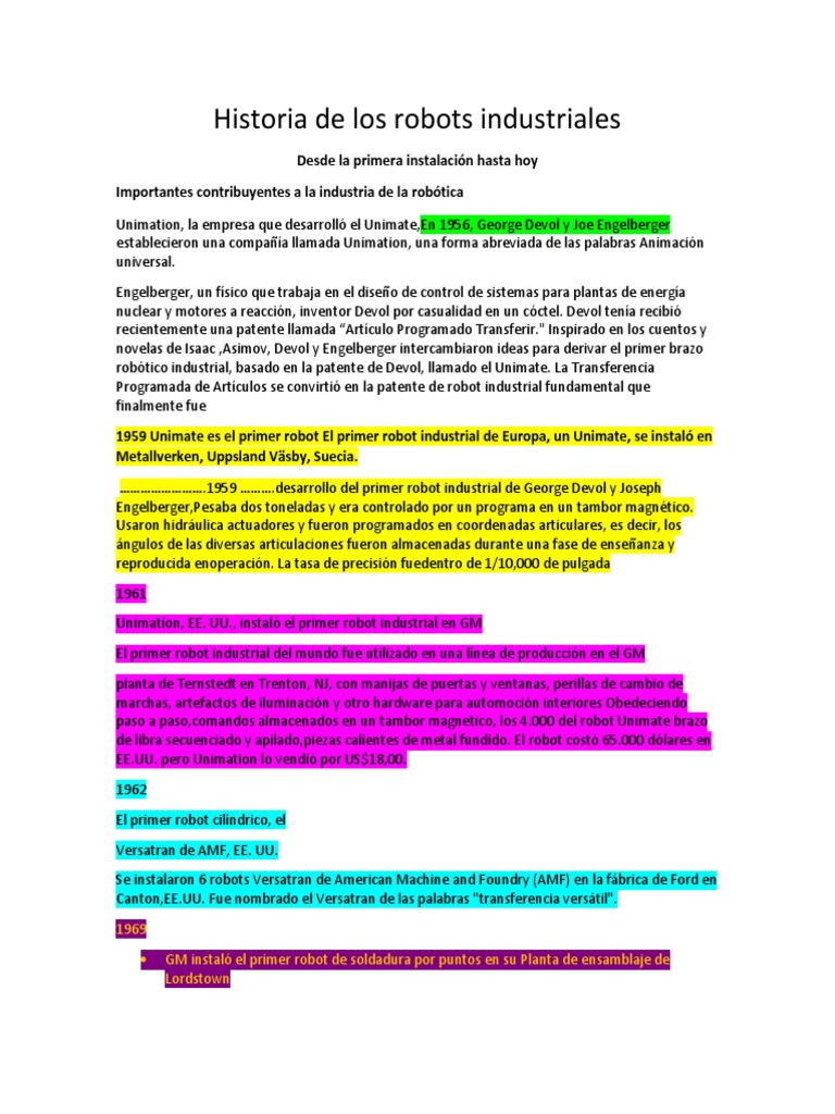 La historia del desarrollo de los robots industriales desde sus inicios ...
