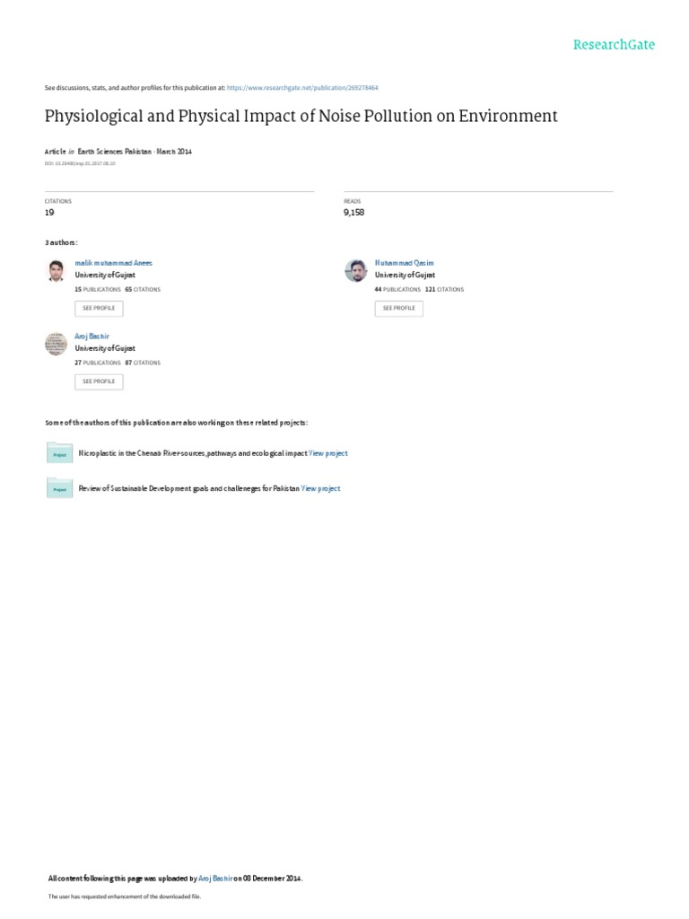 Physiological and Physical Impact of Noise Pollution On Environment ...
