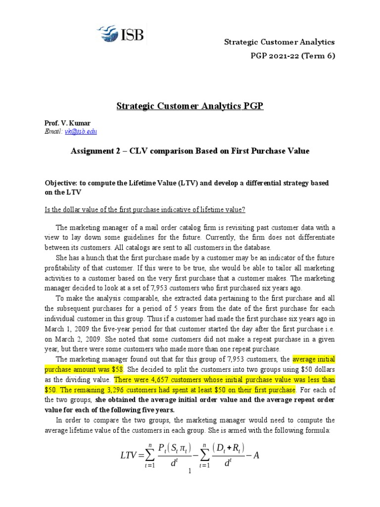 Assignment 2 - CLV Comparison Based On First Purchase Value | PDF | Business Economics ...