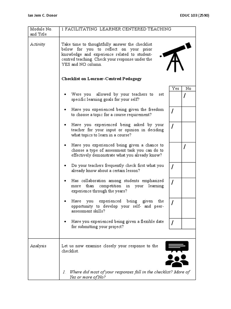Learner-Centered Teaching Checklist | PDF | Educational Assessment ...