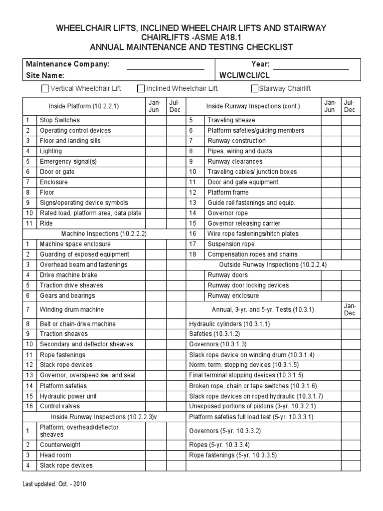 Stairlift Inspection Checklist | PDF | Elevator | Manufactured Goods