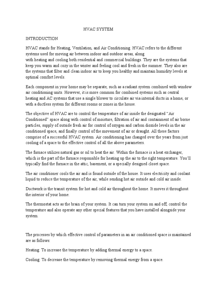 Hvac System | PDF | Air Conditioning | Furnace