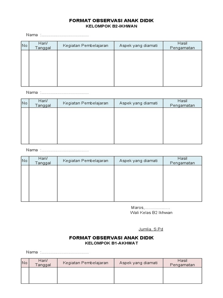 Format Observasi Anak Didik | PDF