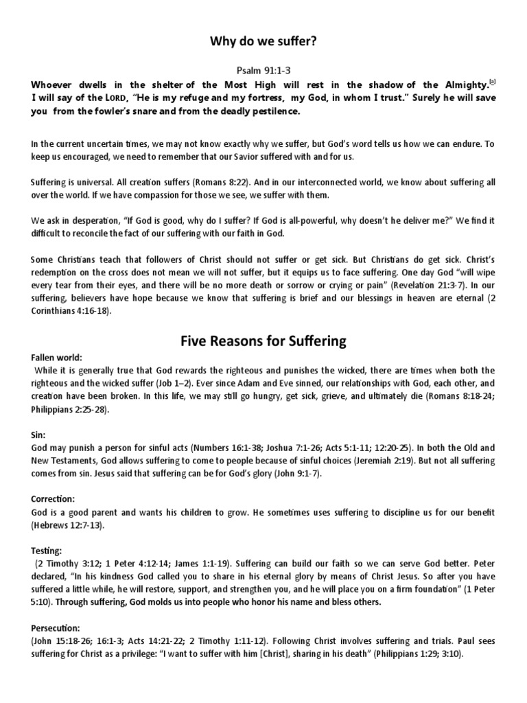 Five Reasons For Suffering: Why Do We Suffer? | PDF | Jesus | God