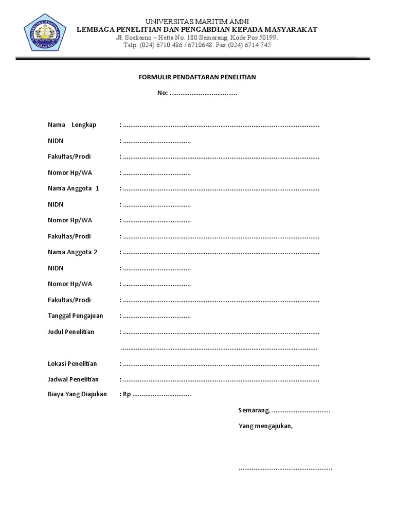 Formulir Pendaftaran Penelitian | PDF