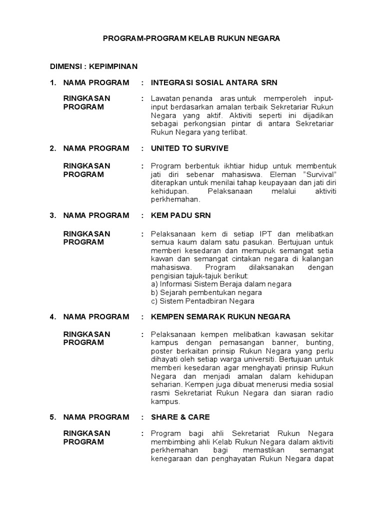 Program KRN SRN Mengikut Dimensi (SRN) | PDF