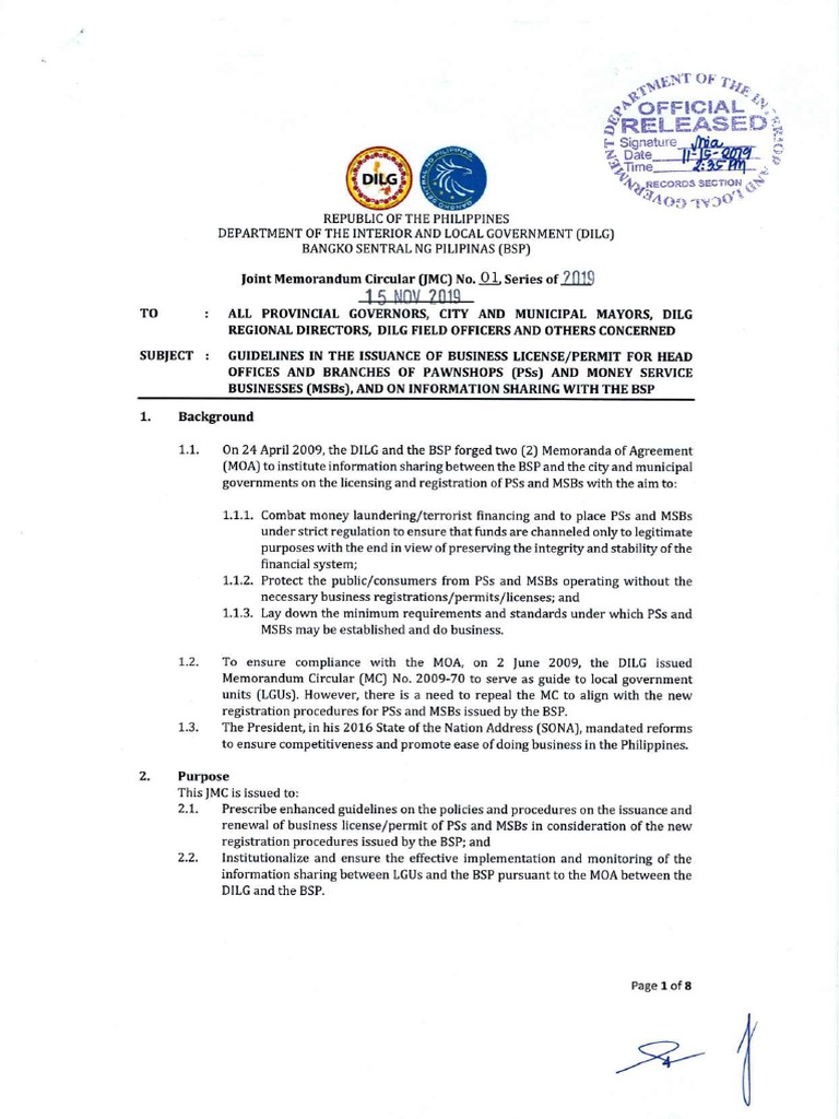 BSP DILG Circular - Pawnshops | PDF