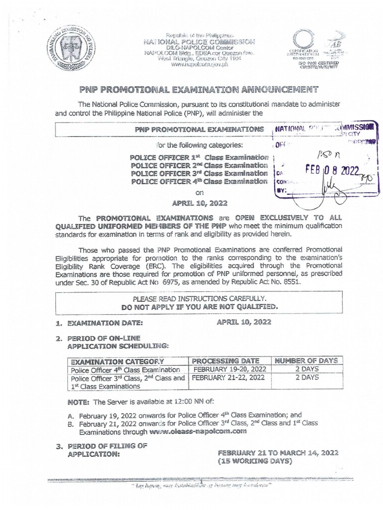 PNP Promotion Examination 2022 | PDF