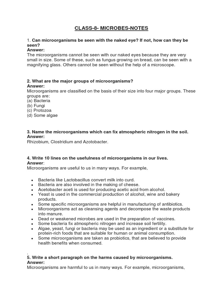 Class-8 - Microbes - Notes-1 | PDF | Microorganism | Pathogen