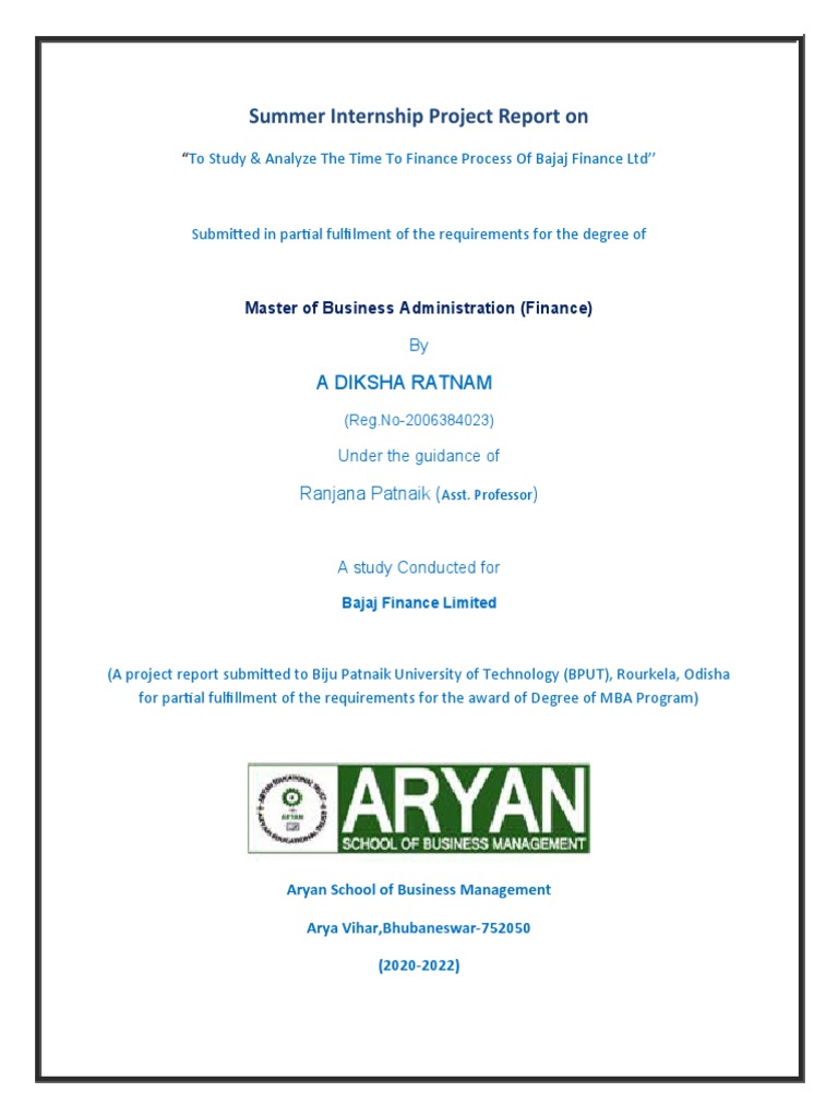 Summer Internship Project Report On: A Diksha Ratnam | PDF | Data | Loans