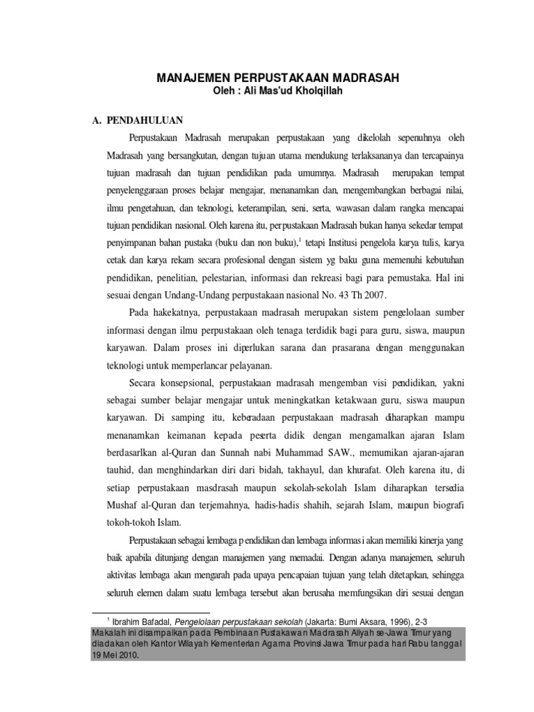 Manajemen Perpustakaan Madrasah | PDF