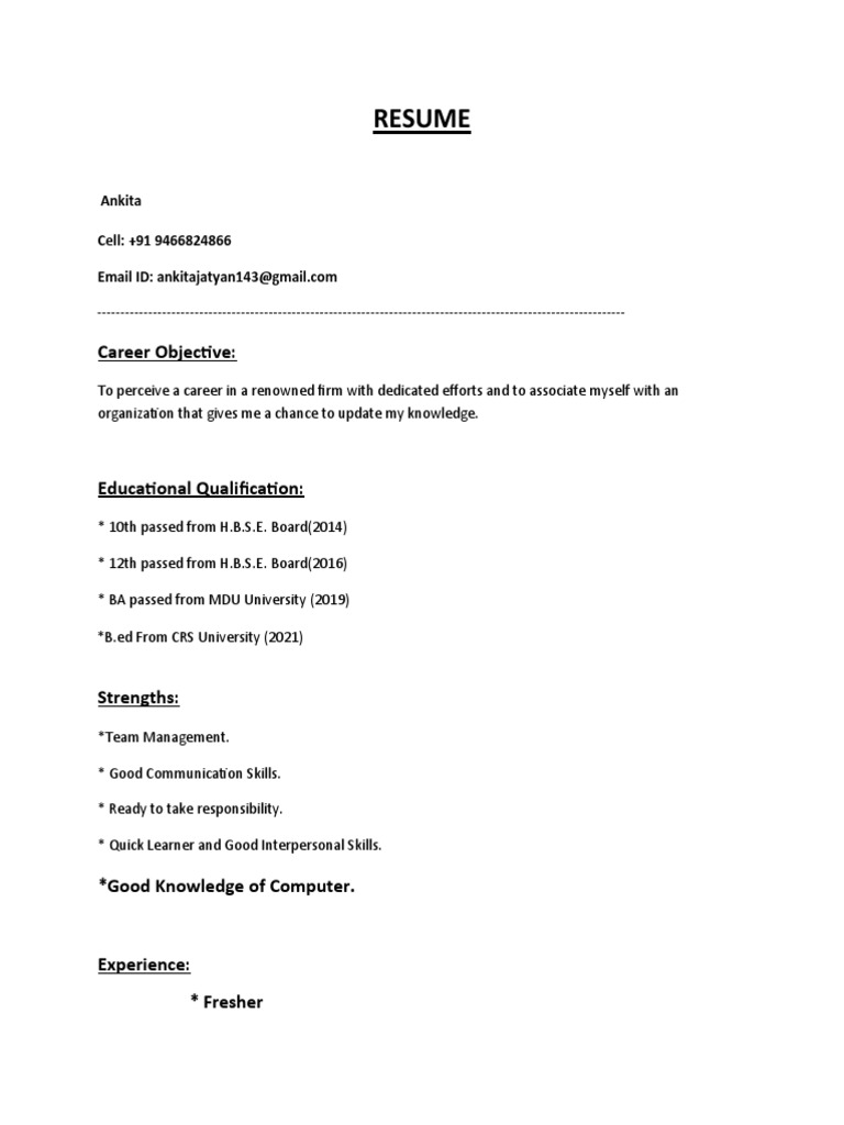 Ankita CV-1 | PDF | Career & Growth | Wellness