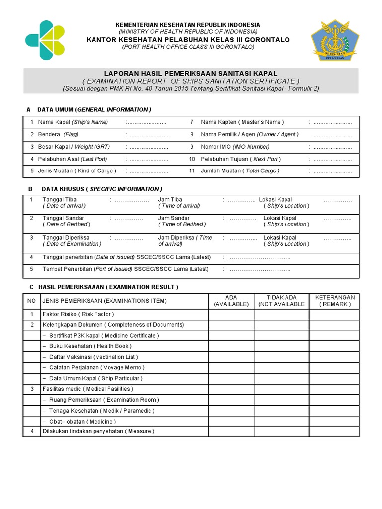 Form Sanitasi Kapal | PDF