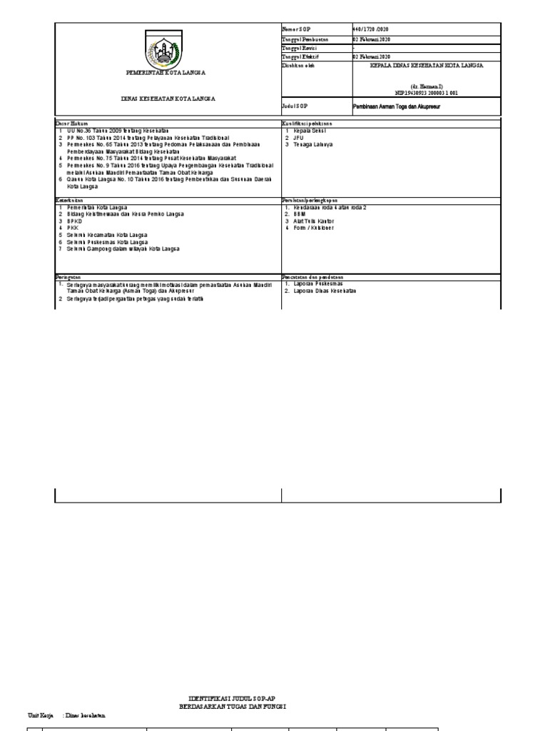 SOP Pembinaan Asman Toga Dan Akupresur | PDF