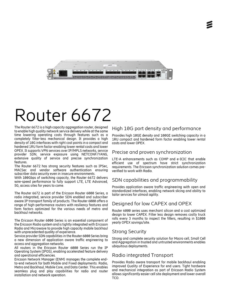 Ericsson Router 6672 Datasheet | PDF | Virtual Private Network | Networking